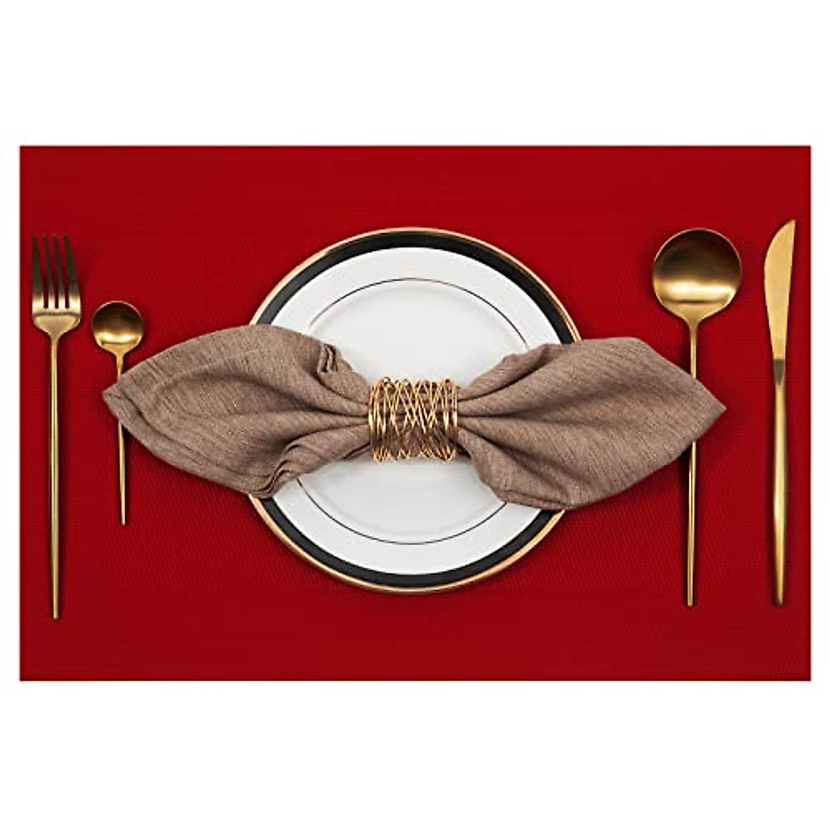 U'Artlines Placemat, Crossweave Woven Vinyl Non-Slip Insulation Placemat Washable Table Mats Set (6pcs placemats, Red)