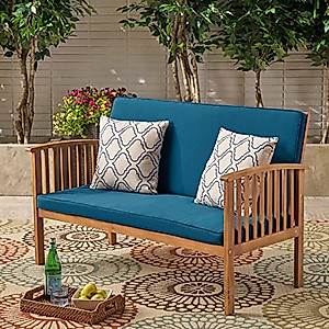 Christopher Knight Home Grace Outdoor Acacia Wood Loveseat, Brown Patina an Dark Teal