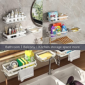 JIAJIAHAO Bathroom Shower Organizer, Adhesive Shower Caddy with Soap Holder and Hooks, No Drilling Wall Mounted Shower Shelf for Inside Shower, Bathroom, Dorm, Kitchen, 5-Pack, White