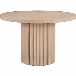 Meridian Furniture 728Oak-T Belinda Collection Mid-Century Modern Dining Table, Solid Wood Base, Natural Finish Oak Wood Veneer MDF Top, Round Top, Fluted Base, 48" W x 48" D x 31" H, Oak