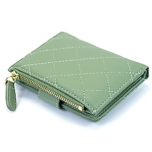 SUMGOGO Wallets for Women Small Coin Purse Card Holder Wallet Front Zipper Pocket Mini Slim Bifold Wallets (Green)