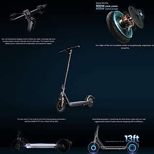 Blutron One S40 Electric Scooter, 700W Peak Power Motor, Impressive 25 Mile Range, 20 Mph, Dual Brakes & Suspension, 10'' Pneumatic Tires, Cruise Control, Foldable and Fast Charging Scooter