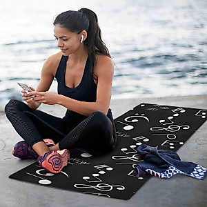 Qilmy Music Note Yoga Mat Non-Slip Foldable Sweat Absorbent Travel Yoga Mat with Carrying Bag for Yoga, Pilates, Exercise, Workout, Bikram and Hot Yoga 71 x 26 Inch