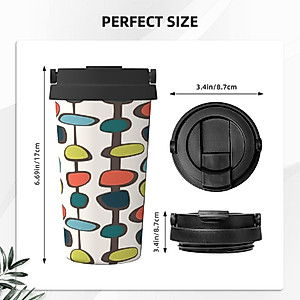 Vacuum Coffee Cup Modern Graph Mid Century Geometric Atomic 16oz Licorice - Leak-Proof Lid For Hot/Cold,Suitable For Office.