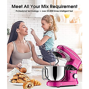 Facelle Stand Mixer, 660W 6 Speed Electric Kitchen Mixer with Pulse Button, Attachments include 6.5QT Bowl, Dishwasher Safe Beater,Dough Hook,Whisk & Splash Guard for Dough,Baking,Cakes,Cookie(Purple)