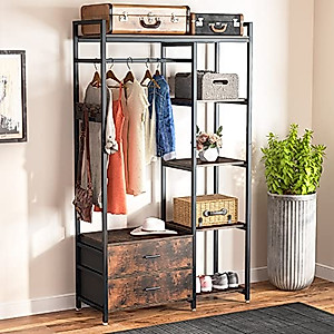 Tribesigns Freestanding Clothes Garment Rack with shelves and 2 Drawers, Heavy Duty Metal Clothing Rack, 5-Tier Closet Organizer Wardrobe Storage Closet for Home Office Dorm or Studio Apartment