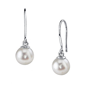 THE PEARL SOURCE 14K Gold 9-10mm AAAA Quality Round Genuine White Freshwater Cultured Pearl Linda Earrings for Women