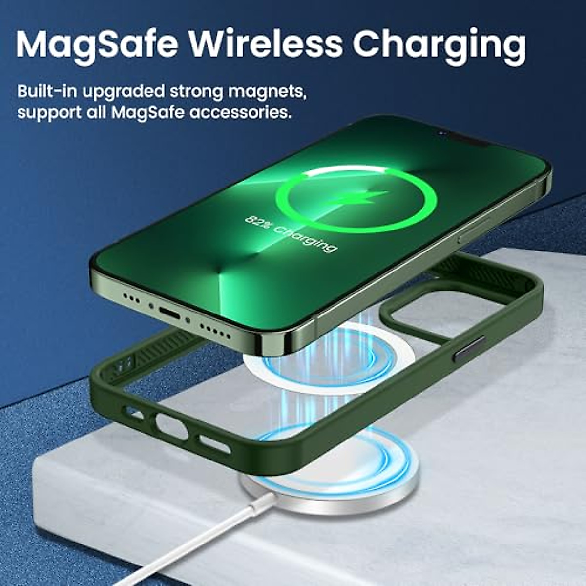 VEGO for iPhone 13 Pro Max Magnetic Case, Clear Hard PC Back Cover Shockproof Protective Slim Bumper Case with Built-in Strong Magnets for iPhone 13 Pro Max & iPhone 12 Pro Max 6.7"- Alpine Green