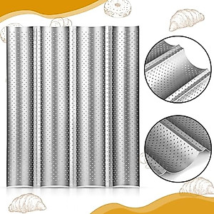 Mifoci 6 Pcs Non Stick Baguette Pan 15" x 13" Bread Pan Carbon Steel Mold Perforated 4 Wave Loaves Loaf Oven Tray for Sourdough French Bread Baking(Silver)