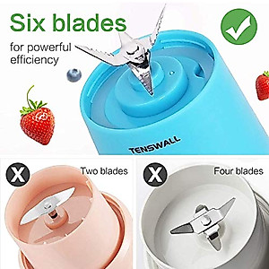 Portable Blender, Personal Size Blender USB Rechargeable with 6 Blades for Juice Crushed Ice Smoothies and Shakes, Mini Blender with 13oz Jucie Cup for Sports,Travel,Gym,home and Outdoors