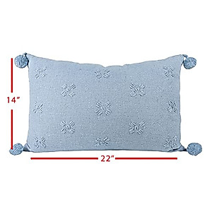 Foreside Home & Garden Blue with Pom Corners 14X22 Hand Woven Filled Pillow