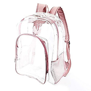 Clear Backpack for Girls, See Through Backpack Transparent Plastic Bookbags for Women for School Festival Concert (Rose/Pink)