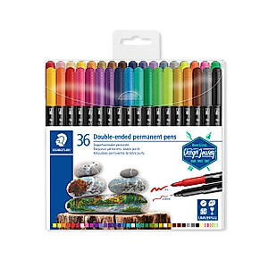 STAEDTLER Double-Ended Permanent Pens, Ideal for marking and drawing on almost anything, 36 Assorted Colors, 3187 TB36