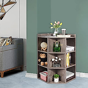 ALUPOM Corner Cabinet,Corner Cube Toy Storage with 2 USB Ports and 2 Outlets, Wooden Corner Bookshelf with 9 Cubes for Living Room,Bedroom,Space Saving Easy to Assemble
