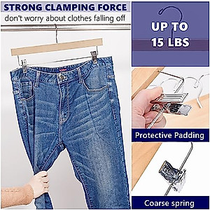 Amber Home 10 Pack Natural Wooden Pants Skirts Hangers, Solid Wood Trousers Bottom Hanger with 2-Adjustable Clips, Clip Hangers for Slacks, Jeans, Shorts (Natural, 10 Pack)