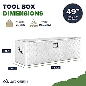ARKSEN 49 Inch Heavy Duty Aluminum All Purpose Underbody Lock Storage Trailer Truck Trailer Chest Box Underbed Tools Organizer with Side Handle and Key Set – Silver