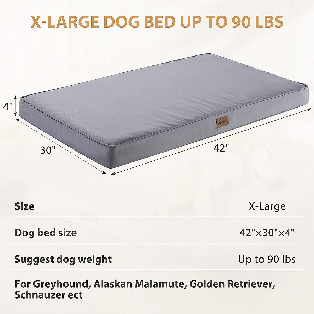 BFPETHOME Outdoor Dog Beds for Large Dogs, Waterproof Dog Bed for Medium, Large, Extra Large Dogs, Orthopedic Dog Bed with Removable Washable Cover, Egg Crate Foam Pet Bed Mat. (42 x 30 in, Grey)