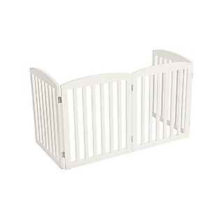 PAWLAND Wooden Freestanding Foldable Pet Gate for Dogs, 24 inch 4 Panels Step Over Fence, Dog Gate for The House, Doorway, Stairs, Extra Wide (White, 24" Height-4 Panels)