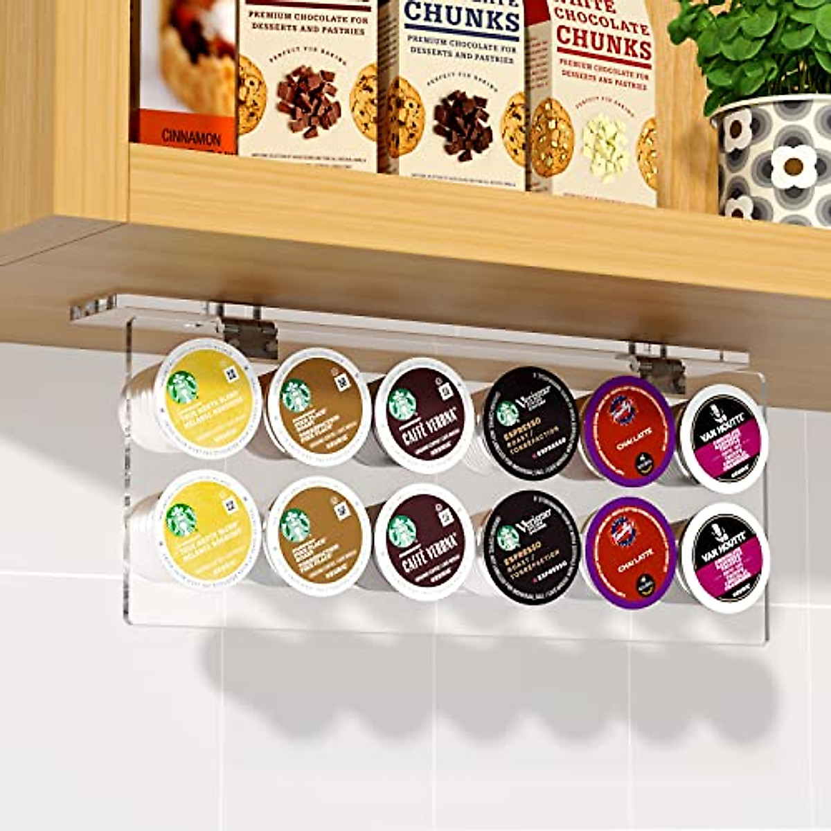 AITEE Acrylic Under Cabinet Coffee Pod Holder for K Cups, Clear K Cup Coffee Pod Holder, SpaceSaving Under Counter Cabinet Coffee Pod Holder for 12 K Cup Coffee Pods in Office and Kitchen K Cup