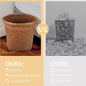 Operitacx Wicker Trash Can, Seagrass Waste Basket, Boho Woven Rubbish Container, Small Storage Bin, Woven Laundry Basket Waste Bin Organizer