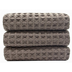 VeraSong Waffle Weave Kitchen Towels Thick Microfiber Dish Drying Towels Absorbent Tea Towels Hand Towel Lint Free 16Inch x 24Inch 3 Pack Gray