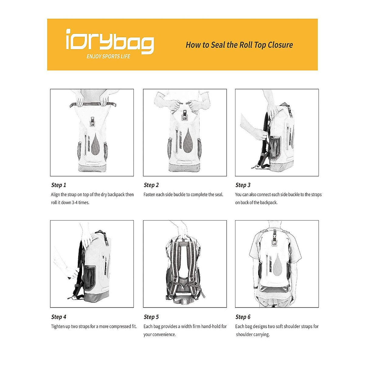IDRYBAG Waterproof Backpack Dry Bag PVC 30L, Floating Bag Dry Backpack for Men, Dry Sack Waterproof Bag for Kayaking, Canoeing, Boating, Camping, Hiking