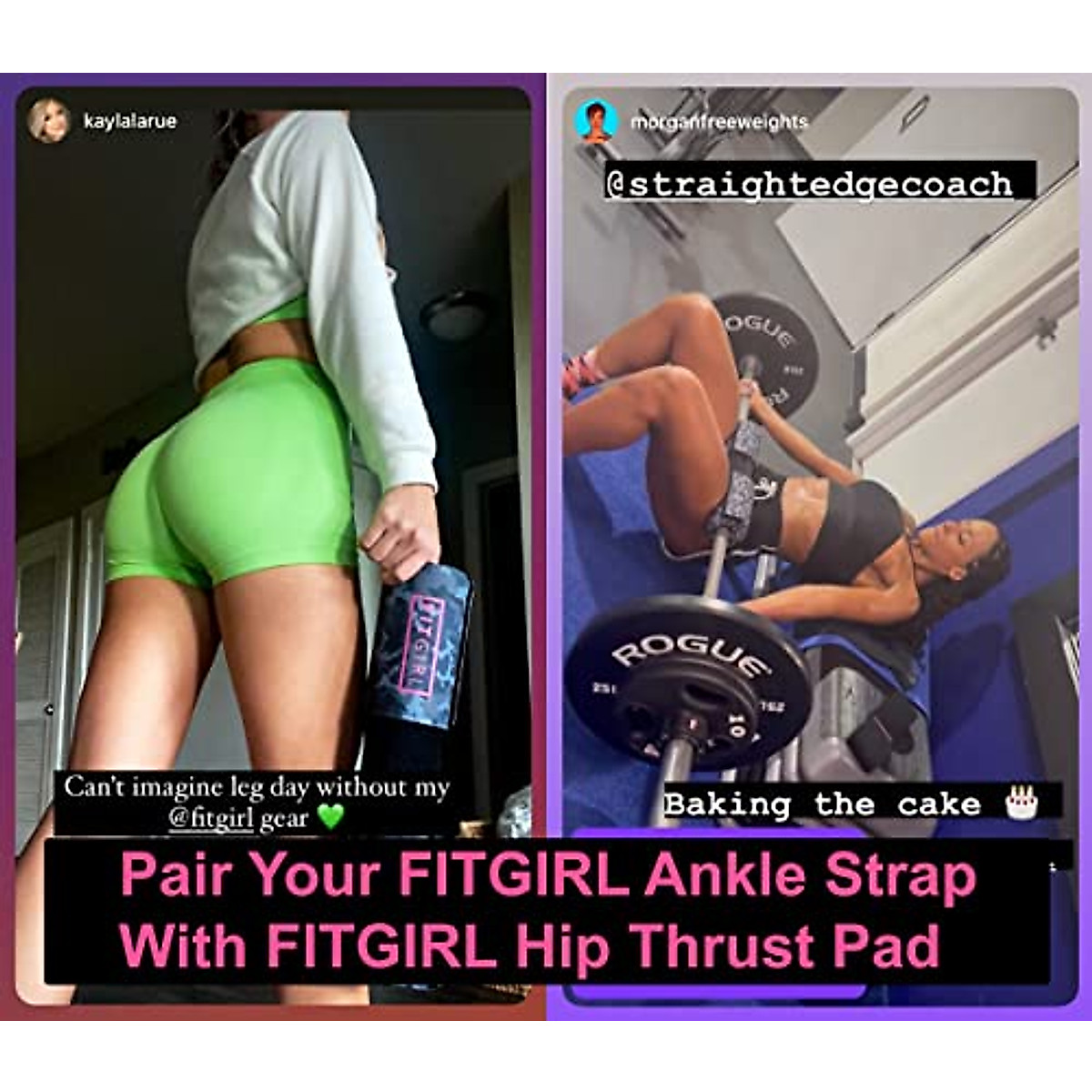 FITGIRL - Ankle Strap for Cable Machines and Resistance Bands, Work Out Cuff Attachment for Home & Gym, Booty Workouts - Kickbacks, Leg Extensions, Hip Abductors, for Women Only (Black)