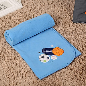 JAHbaby 7 PCs Blue Sports Theme Nursery Crib Bedding Set Baby Boy Love Sport Standard Crib Bedding Set 28 X 52