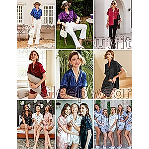 Ekouaer Womens Satin Silk Short Sleeve Button Down Top and Shorts Sleepwear Pajamas Set, White, Medium