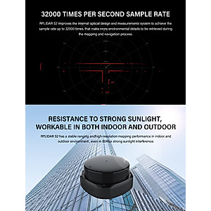 youyeetoo RPLIDAR S2 Lidar Sensor Scanner, 30 Meter (98ft) 360° DTOF Laser Range, 32000 Sample Rate, IP65 Support Indoor Outdoor Robot