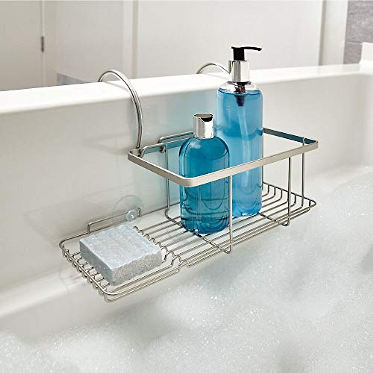 iDesign 23825EU Everett Drill Bathroom Storage, Small Metal Hanging Tray, Bath Caddy for Soap, Cosmetics, Books, Tablet and Phone, Matte Silver, 30.7 cm x 26 cm x 17 cm