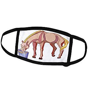 3dRose TDSwhite – Horse Equine Illustrations - Horse Drinking Equine - Face Masks (fm_285588_1)