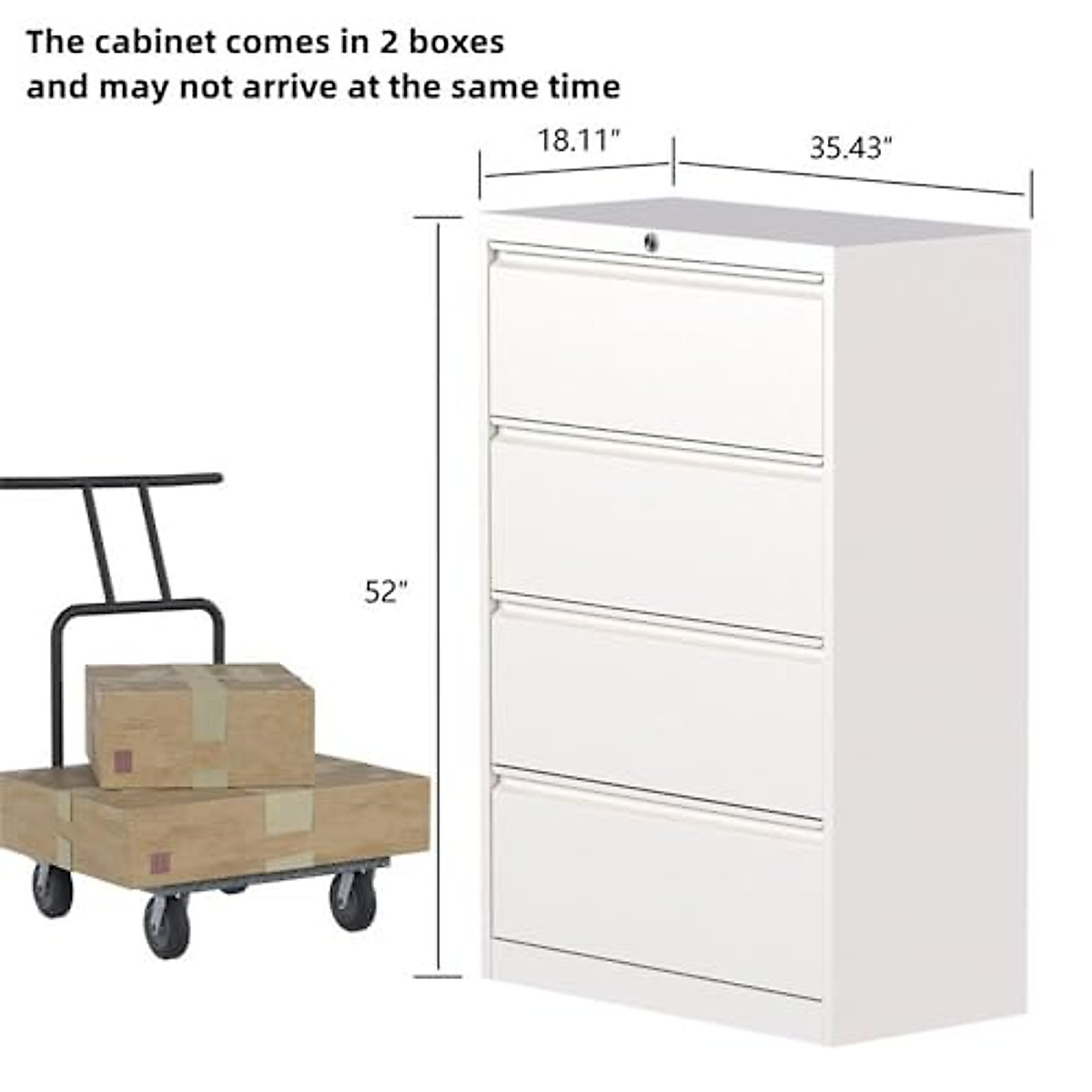 GangMei 4-Drawer Steel Metal Lateral Filing Cabinet with Lock in White