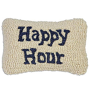 Chandler 4 Corners Artist-Designed Happy Hour Blue Hand-Hooked Wool Decorative Throw Pillow (8” x 12”)