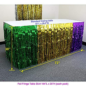 GIFTEXPRESS 2 Pack Mardi Gras Metallic Fringe Table Skirts, Mardi Gras Party Table Skirt (Gold Green Purple, 2-pack)