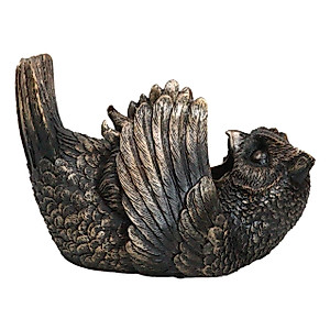 Ebros Bronzed Resin Wisdom of The Forest Great Horned Owl Drinking Wine Bottle Holder Figurine 9.25" L Decorative Party Hosting Sculpture Accessory Owls Statue