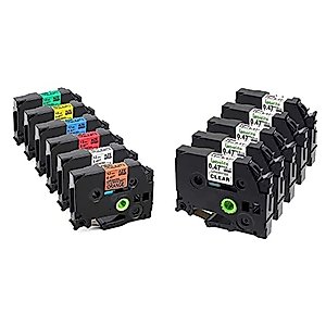 Compatible Label Tape Replacement for Brother Ptouch TZe Label Tape Multicolor Tape Bundle with Replace TZe-131 Clear Label Tapes, 12mm (Total 11-Pack)