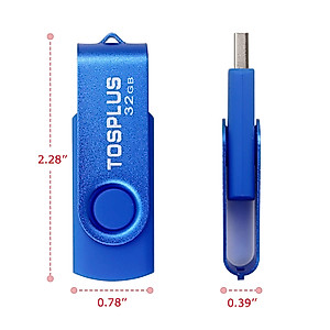 TOSPLUS 2 Pack 32GB USB Flash Drive USB 2.0 Thumb Drives Memory Stick Data Storage Jump Drive Swivel Design (Black/Blue)