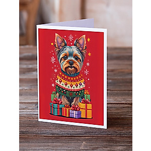 Caroline's Treasures DAC3176GCA7P Yorkshire Terrier Holiday Christmas Greeting Cards Pack of 8 Blank Cards with Envelopes Whimsical A7 Size 5x7 Blank Note Cards