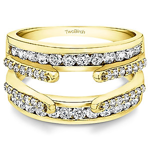 TwoBirch 1.01 Ct. Combination Cathedral and Classic Ring Guard in Yellow Gold Plated Sterling Silver with Cubic Zirconia (Size 7)