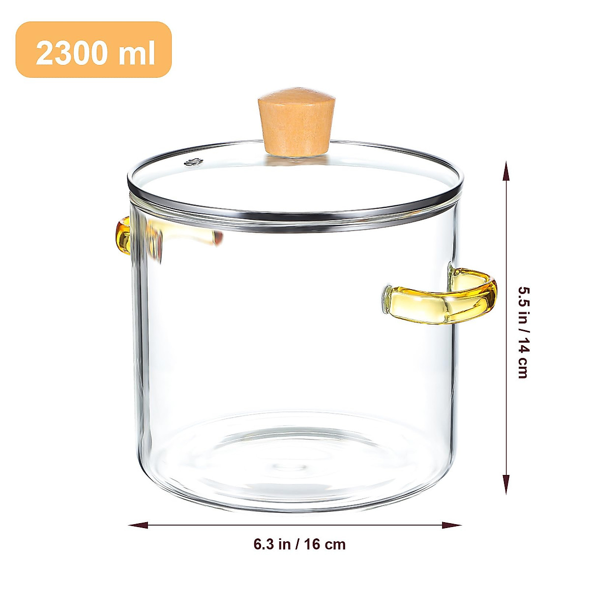 GANAZONO Glass Cooking Pot Glass Stovetop Pot Clear Pot Glass Cookware Glass Saucepan 2300ml