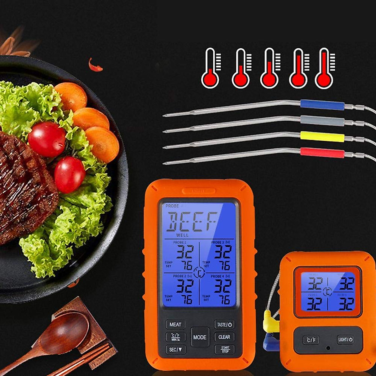 TS-TP40 Food Thermometer Kitchen Cooking BBQ Electronic Digital Display Temperature Meter 100m Wireless ransmission, -20℃~300℃(TS-TP40-B (Non Waterproof Probe)
