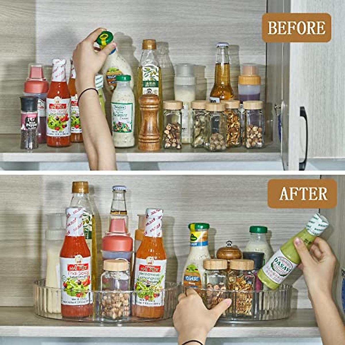 Varnmrop Lazy-Susan Turntable-Organizer Clear-Spice Cabinet-Organizer - Pantry Organization and Storage for Snack, Condiments, Pantry, Vanity, 8.5-Inch and 11-Inch, 2-Pack