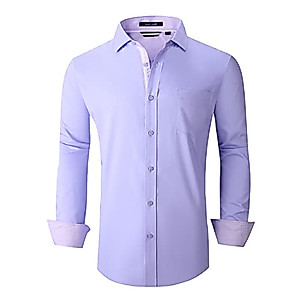 Alex Vando Mens Dress Shirts Wrinkle Free Regular Fit Stretch Bamboo Button Down Shirt,Lilac,XL