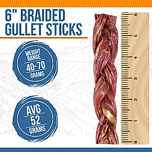 K9warehouse Braided Gullet Sticks for Dogs - 6 Inch - 100% All Natural Dog Braided Bully Sticks - Low Odor - Bully Braided Sticks for Dogs - Dog Chew Treats for Small, Medium and Large Dogs (3 Count)