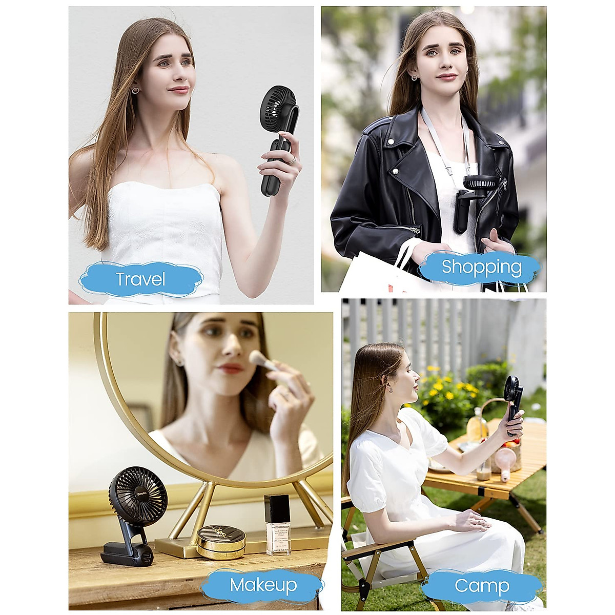 EasyAcc Portable Hand Held Fan, Ultra Quiet 5 Speed Personal Fan, LED Dispay USB C Rechargeable Handheld Fan, 180° Foldable Small Desk Fan, Electric Cooling Fan&PowerBank for Office Home Travel