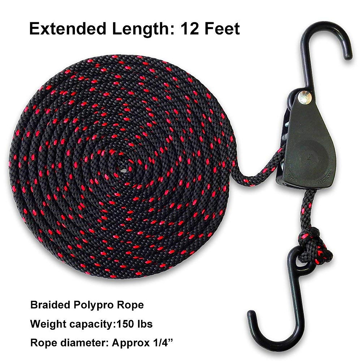 Kayak Tie Down Straps Canoe Bow and Stern Heavy Duty Cargo Ratchet Pulley Rope Hanger (Black Sleeve Elite, 12 Feet,2pack)