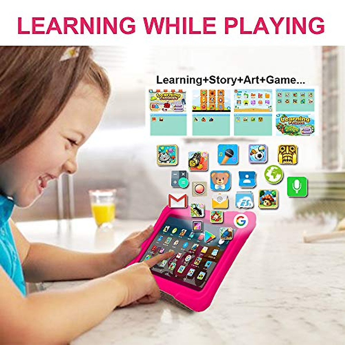 PRITOM 7 inch Kids Tablet | Quad Core Android 10.0, 32 GB ROM | WiFi,Bluetooth,Dual Camera | Educational,Games,Parental Control,Kids Software Pre-Installed with Kids-Tablet Case (Pink)