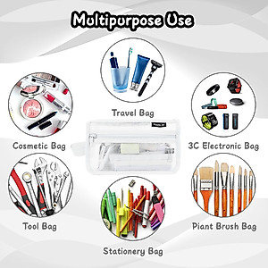 Pencil Case, Grid Mesh Pencil Pouch, Large Capacity White Pencil Bag, Clear Pencil Case with Handle and Zipper, 2-Layer Pen Case Aestheic Stationary Organizer Bag for Office Back to School Supplies