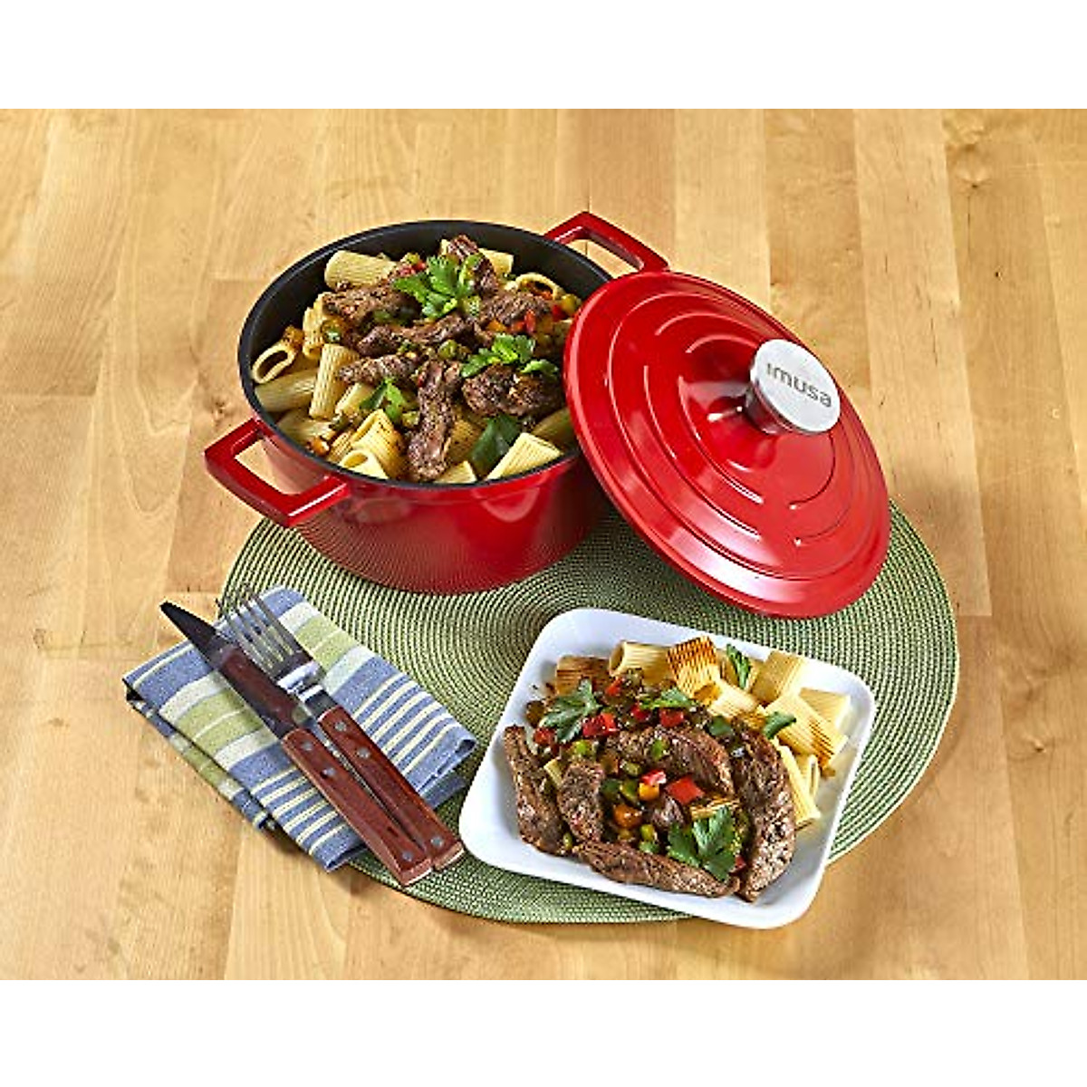 IMUSA USA, Red 5 Quart Cast Aluminum Dutch Oven With Stainless Steel Knob